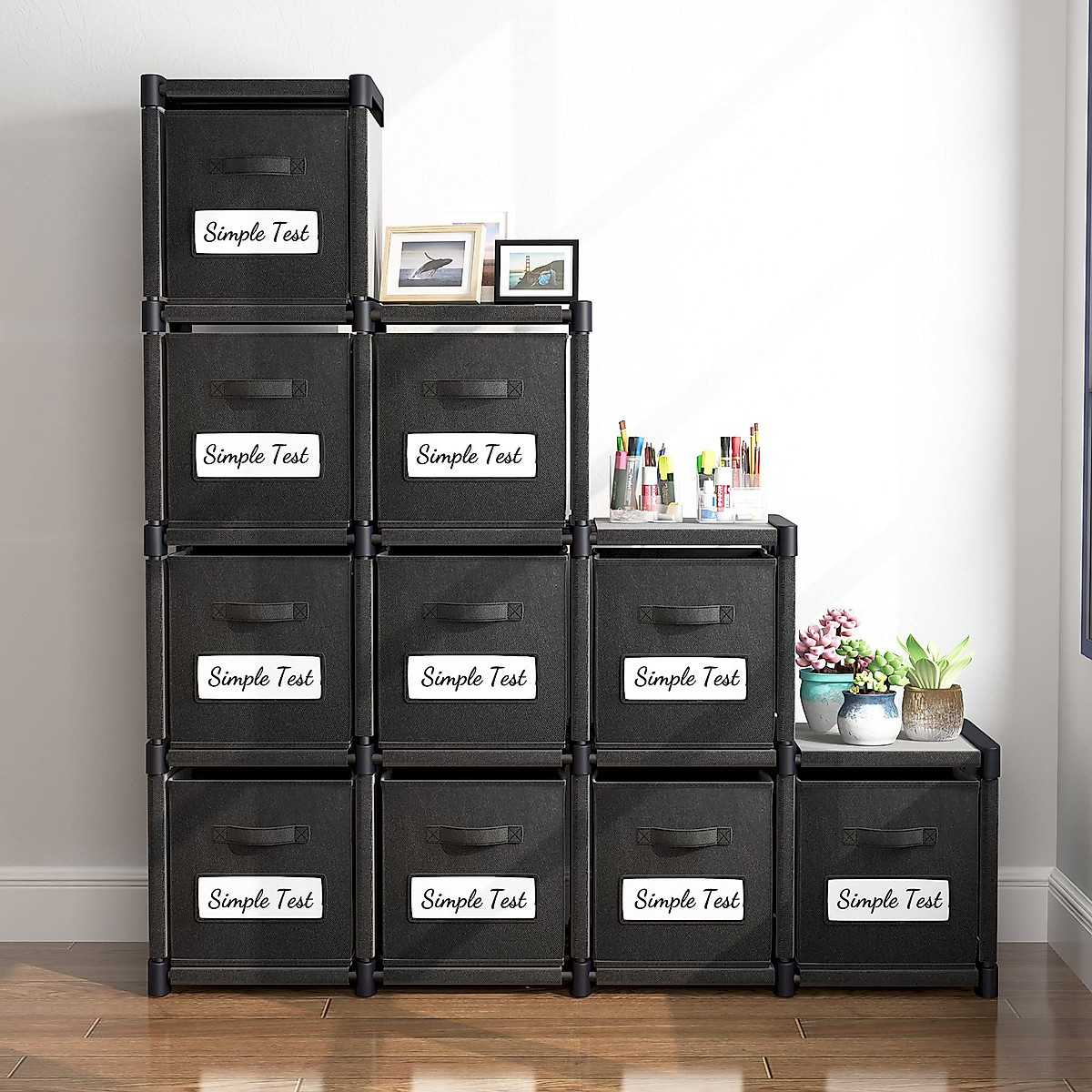 Tribesigns Cube Storage 9 Cube Organizer, Drawer Cubes Included, DIY Closet Storage Organizer Bins Storage Shelves System for Bedroom, Living Room, Playroom (Black)