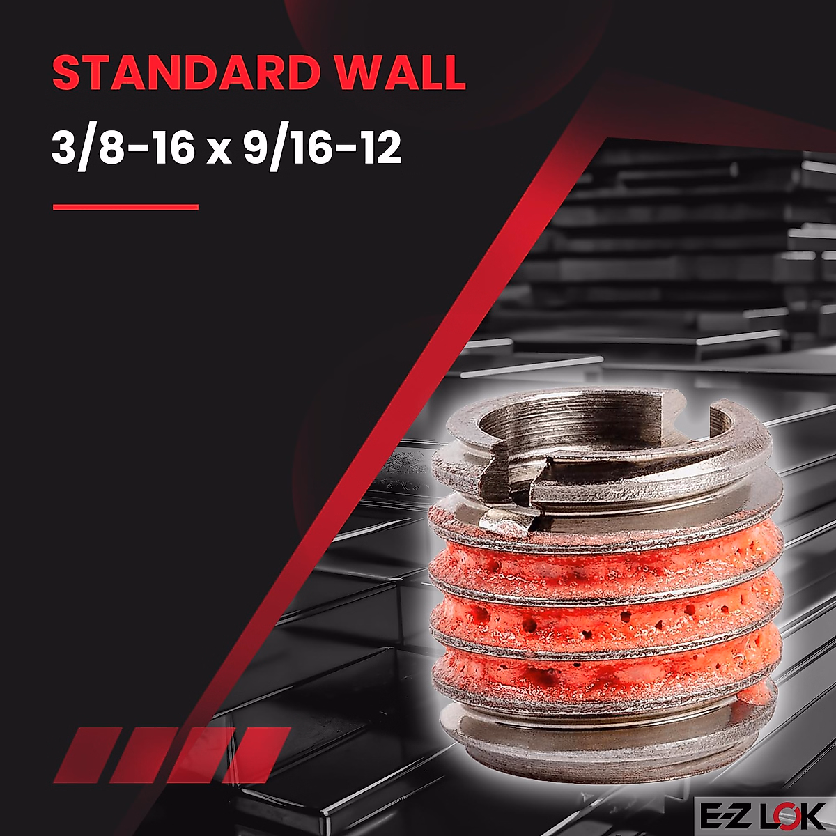 E-Z Lok Externally Threaded Insert, 303 Stainless Steel, 3/8"-16 Internal Threads, 9/16"-12 External Threads, 0.515" Length, Made in US (Pack of 5)
