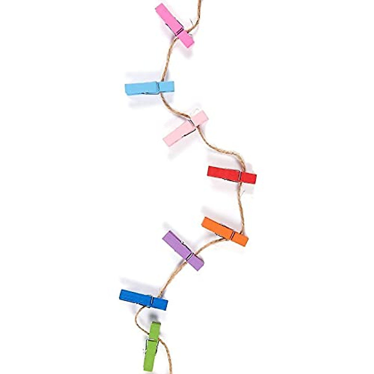 Mini Wooden Clothespins with Jute Twine for Crafts (1.4 in, 100 Pieces)