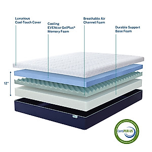 Sleep Innovations Ellis 12 Inch Advanced Cooling Gel Plus Memory Foam Mattress with Dual Cool Cover, California King Size, Bed in a Box, Soothing Medium Support