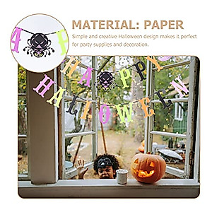 ABOOFAN 2 Sets Happy Halloween Banner Paper Hanging Paper Pumpkin Bat Spider Bunting Garland for Halloween Party Decorations