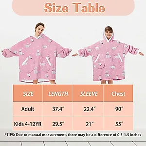 Zando Pink Blanket Hoodie Cat Blanket Kids Oversized Wearable Blanket Hoodies Cozy Warm Hooded Blanket for Boys Girls Sherpa Blanket Hoodie with Pocket Thick Fleece Sweater Blanket Gift for Teens