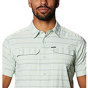 Columbia Men’s Silver Ridge Short Sleeve Seesucker Shirt, Moisture Wicking, Sun Protection, Sea Sprite Stripe, X-Large