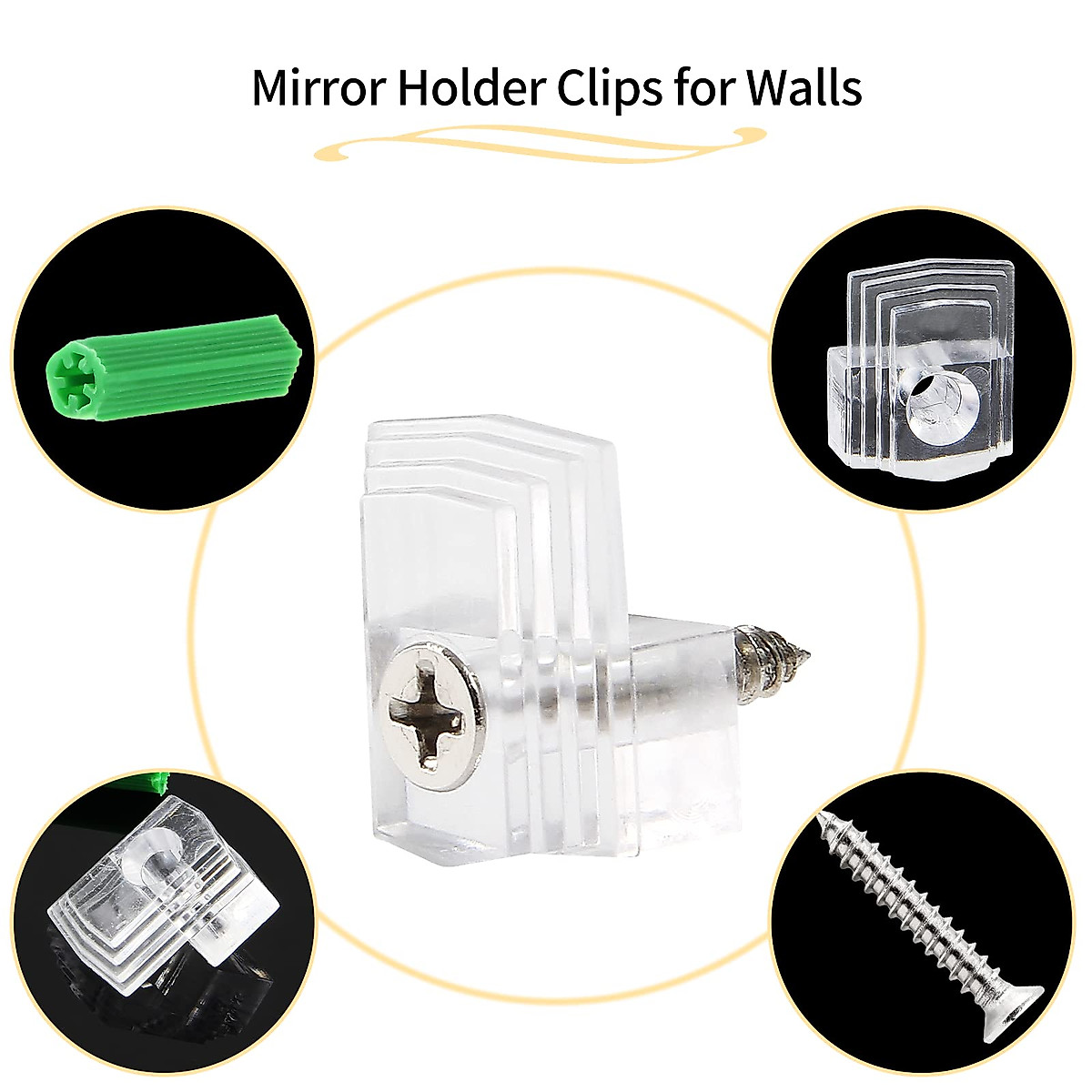 Qjaiune 20 Pack Mirror Holder Clips for Walls, Clear Retainer Clips Cabinet Glass Holder Clip, Wall Mirror Mount Kit Frameless Mirror Hanging Hardware for Vanity Mirror Window Screen (Modern Style)