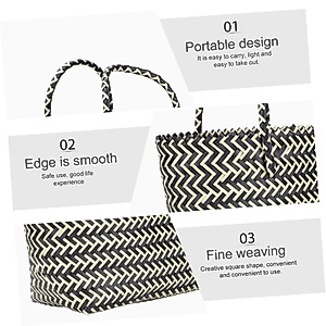 SHOWERORO Handwoven Bag Striped Large Knit Basket Women's Casual Bag Black Small 1pc