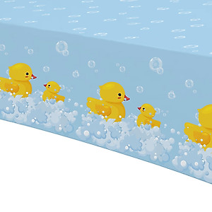 APOWBLS Rubber Duck Party Decorations Tablecloth - Disposable Duck Party Supplies Table Cover, Bubble Bath Rubber Duck Theme Table Cloth for Birthday Baby Shower - 3 Pack (54in x 108in)