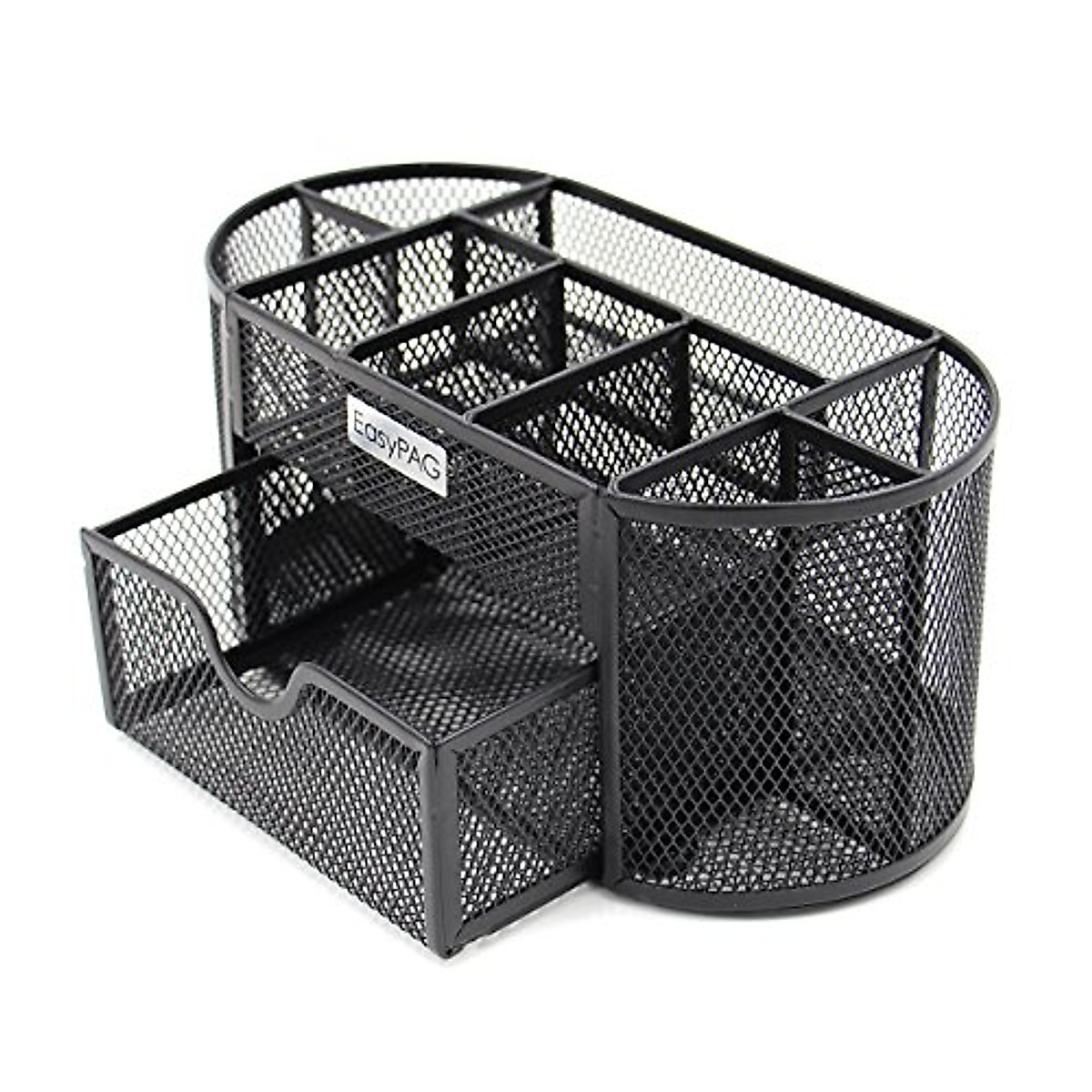 EasyPAG Desk Organizer Mesh Desktop Office Supplies Multi-functional Caddy Pen Holder Stationery with 8 Compartments and 1 Drawer,Black