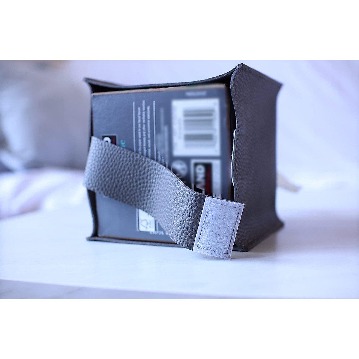 Tissue Box Cover Holder, Square with Bottom Belt by Carrot's Den - PU Leather Decorative Organizer for Tabletop, Bathroom, Car, Office | Beige