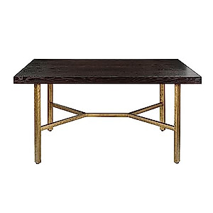 Uolfin Wood Dining Table with Oak Veneer and Distressed Gold Metal Legs, 60" L