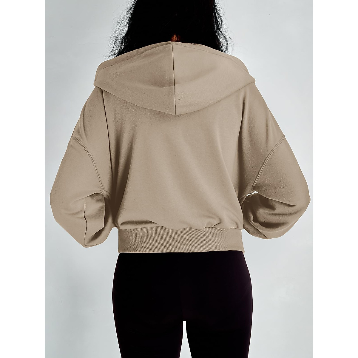 Trendy Queen Hoodies for Women Full Zip Up Cropped Sweatshirts Jackets Casual Comfy Gym Tops Fall Outfits Winter Clothes 2024 Khaki