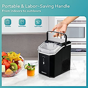 EUHOMY Nugget Ice Maker Countertop with Handle, Ready in 6 Mins, 33lbs/24H, Removable Top Cover, Auto-Cleaning, Portable Pebble Ice Maker with Basket and Scoop, for Home/Party/Camping. (Black)