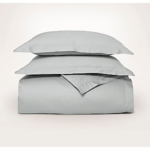 BOLL & BRANCH Percale Hemmed Duvet Set - King/Cal King, Mineral - Luxury 100% Organic Cotton - 1 Duvet Cover, 2 Shams - Crisp, Naturally Cooling Weave