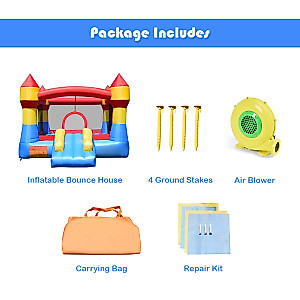 Costzon Inflatable Bounce House, Party Castle Bouncy House for Kids 12ft L x 9ft W x 7ft H Indoor Outdoor Fun w/Large Jumping Area & Fun Slide, Blower, Toddler Bounce House for Backyard Birthday Gifts