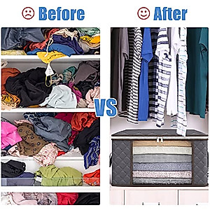 Fixwal 6 Pack Clothes Storage Organizers Foldable Clothing Storage Bags with Reinforced Handles Sturdy Zippers Storage Containers for Organizing Blanket Bedroom Closet Dorm Sweater, 60L, Gray
