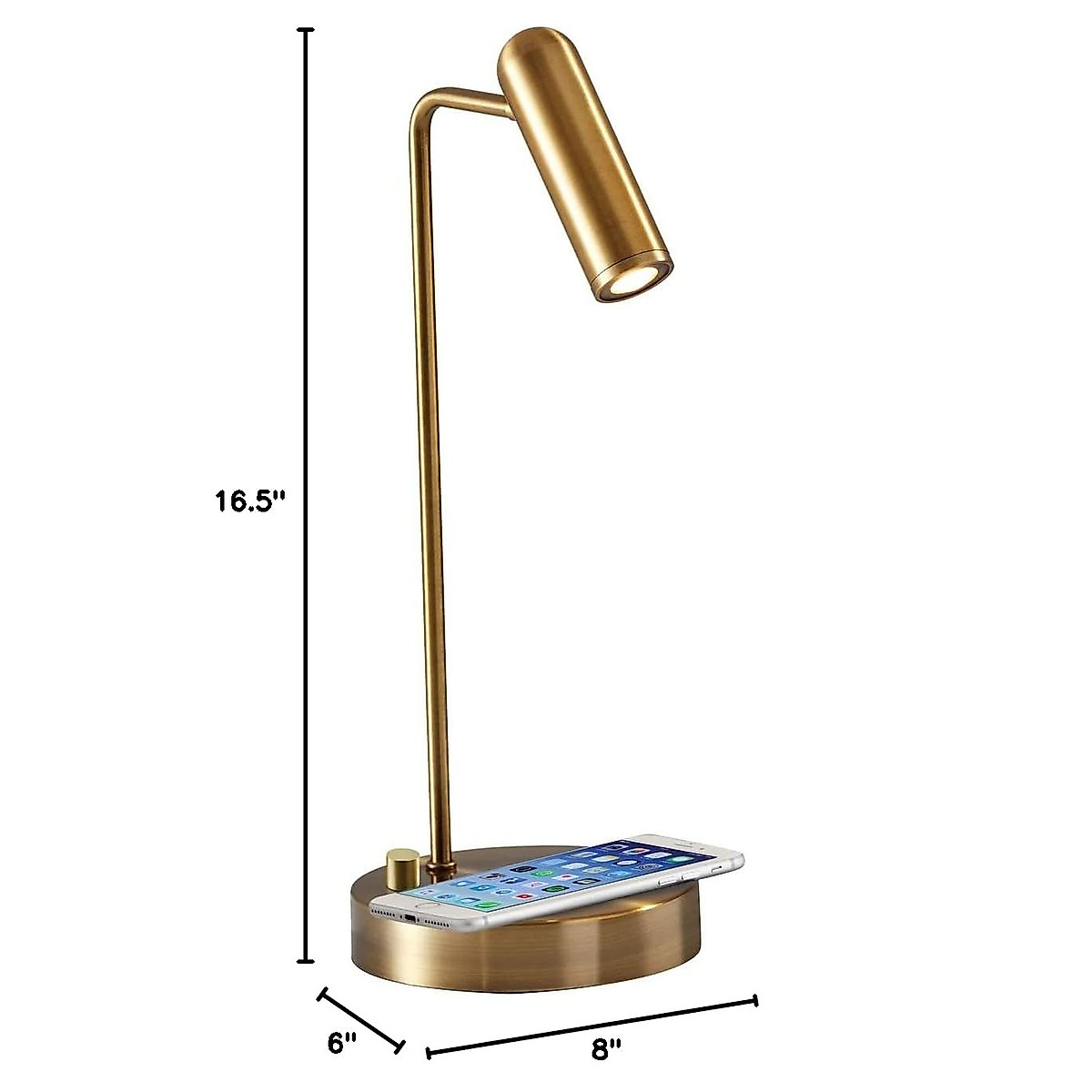 Adesso 3162-21 Kaye LED Desk Lamp Wireless Charging, 7W LED, 5W QI, USB Port, Indoor Lighting Lamps