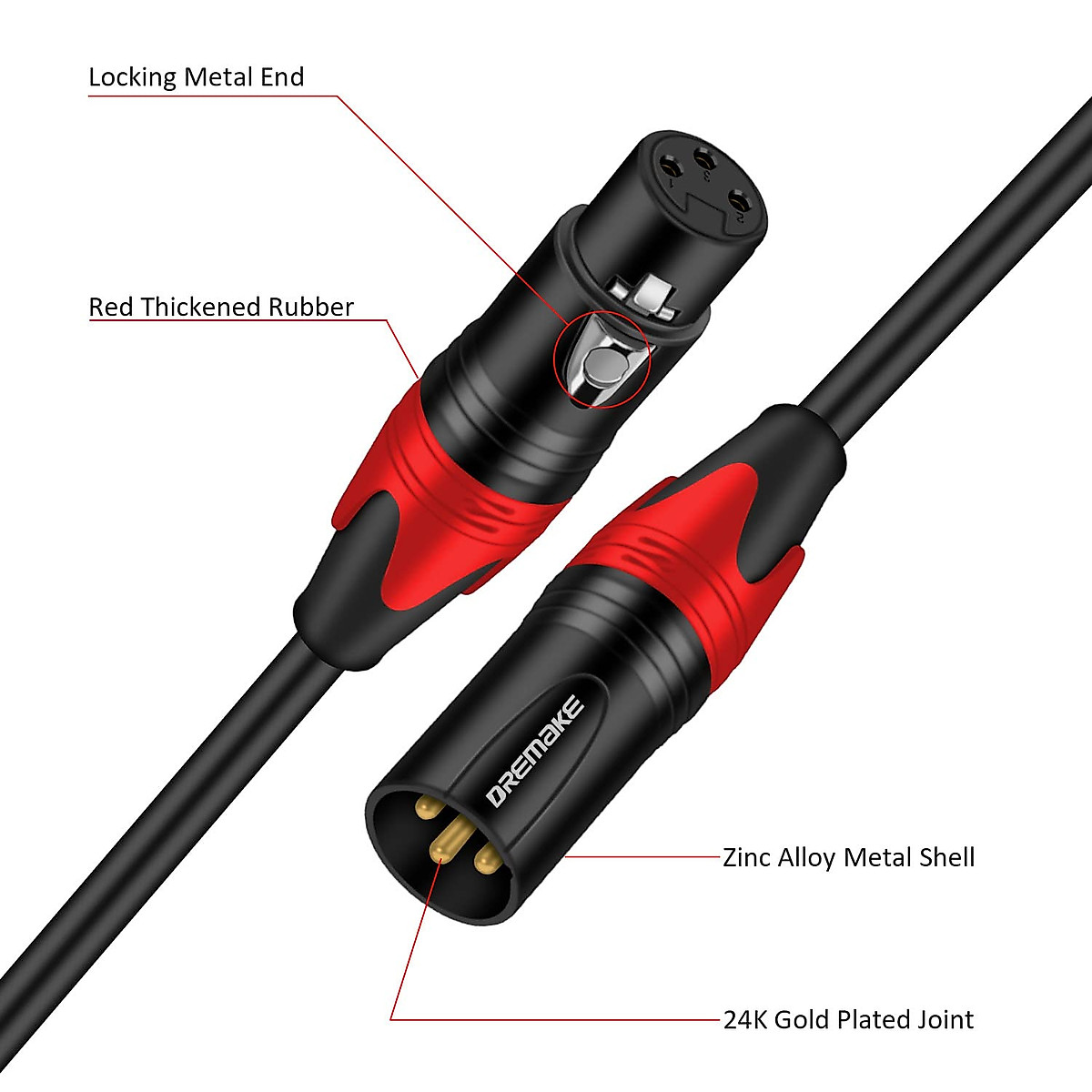 DREMAKE XLR Cable 50FT, XLR 3-Pin Male to XLR 3-Pin Female, Balanced XLR to XLR Microphone Cable for Powered Amplifier Pro Audio Recording Devices Mic Patch Cord