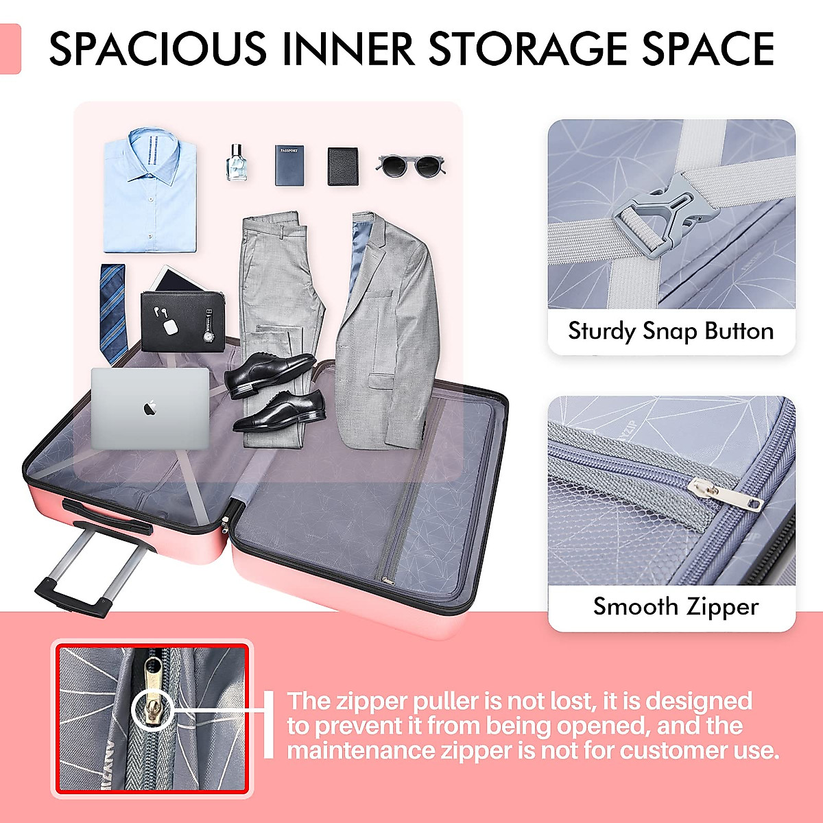 AnyZip Luggage PC ABS Hardside Lightweight Suitcase with 4 Universal Wheels TSA Lock Checked-Large 28 Inch Pink