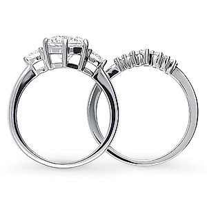 BERRICLE Sterling Silver 3-Stone Wedding Engagement Rings Round Cubic Zirconia CZ 7-Stone Ring Set for Women, Rhodium Plated Size 5.5