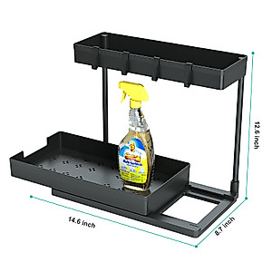 JUJEKWK Under Sink Organizers and Storage 2 pack, 2-Tier bathroom organizer, Kitchen Organizer, L Shaped cabinet organizer (Black)