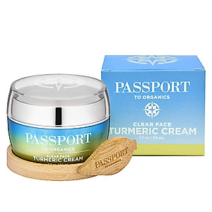 Passport to Organics Clear Face Turmeric Cream - Lightweight Face Cream for Sensitive Skin - Anti-Aging Skin Care with Vitamin E, Turmeric, Aloe Vera & More - Everyday Face and Neck Cream - 1.7oz