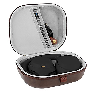 Geekria Shield Headphones Case Compatible with Sony WH-1000XM4, WH-1000XM3, WH-1000XM2, MDR-1000X/C, MDR-1000X Case, Replacement Hard Shell Travel Carrying Bag with Cable Storage (Brown)