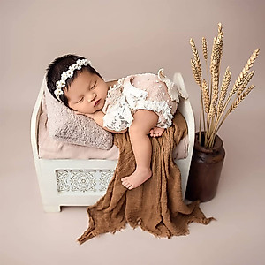 Yarstar Retro Newborn Photography Props Bed with Box White Hollow Carved Pattern Wooden Baby Photography Props Doll Bed Baby Photography Accessories Wooden Mini Doll Bed