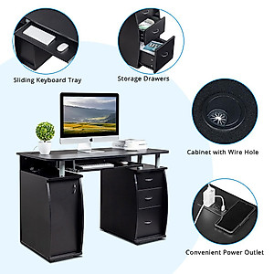 HOYOC 45" Computer Desk Wood Desk with Keyboard Tray & File Drawer Industrial Computer Desk Writing Study Desk Monitor Stand for Study Gaming Working(Black)