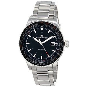 Hamilton Watch Khaki Aviation Converter Swiss Automatic Watch 42mm Case, Black Dial, Silver Stainless Steel Bracelet (Model: H76615130)