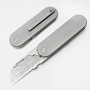 ainhue A33 Unique Deployment Titanium Alloy Pocket Utility Knife, 10pcs Replaceable Blades, 3.3 inches Handles with Pocket Clip, Heavy Duty Box Cardboard Cutter