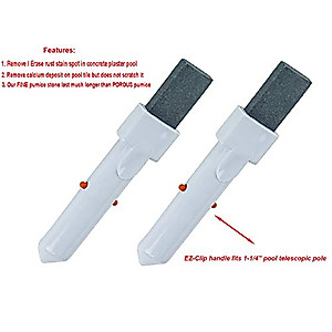 ATIE Pool Pumice Stone with EZ-Clip Handle to Reomve Erase Rust Stain Spot in Concrete Plaster Pool Spa and Calcium Deposit on Pool Tile (2 Pack)