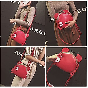 Personalized cartoon style ladies shoulder bag, crab-shaped messenger bag, animal style ladies handbag(Red)