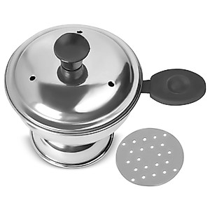 KSJONE Puttu Maker Stainless Steel, Stainless Steel Chiratta Puttu Maker, Chiratta Maker with Handle Use with Pressure Cooker Puttu Kutti Puttu Steamer Puttu Cooker Silver