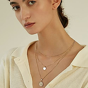 Layered Necklaces for Women Trendy, 14K Gold Plated Layering Disc Choker Necklace Handmade Letter A Pendant Coin Initial Necklaces for Women Layered Gold Necklaces for Women Gold Jewelry for Women