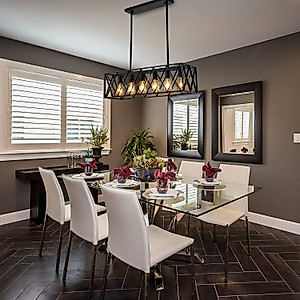 Pretoy Kitchen Island Pendant Lighting 6-Light Black Metal Industrial Bar Chandelier Fixtures Vintage Hanging Farmhouse Rectangle Linear Chandelier for Dining Room Living Room