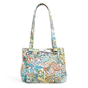 Vera Bradley Women's Cotton Multi-Compartment Shoulder Satchel Purse, Rain Forest Canopy - Recycled Cotton, One Size