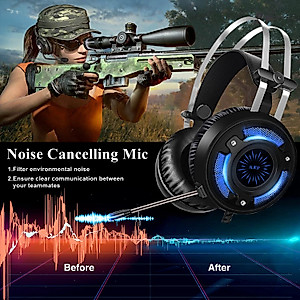 ALWUP Stereo Gaming Headset for PS4, Xbox One Headset, Lightweight Noise Cancelling Over Ear PC PS5 Gaming Headphones with Anti-Noise Mic, 50mm Drivers, Surround Sound, Soft Memory Earmuffs