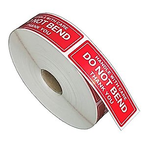 FirstZi 1x3 Inches Handle with Care - Do Not Bend - Thank You Self Adhesive Shipping Warning Labels for USPS Envelope, 1000 Stickers Per Roll