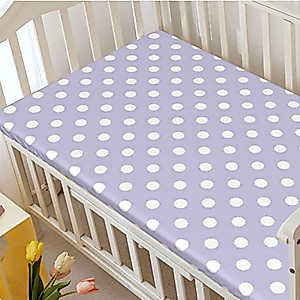 Polka Dots Themed Fitted Crib Sheet,Standard Crib Mattress Fitted Sheet Toddler Bed Mattress Sheets-Crib Mattress Sheet or Toddler Bed Sheet,28“ x52“,Lilac White