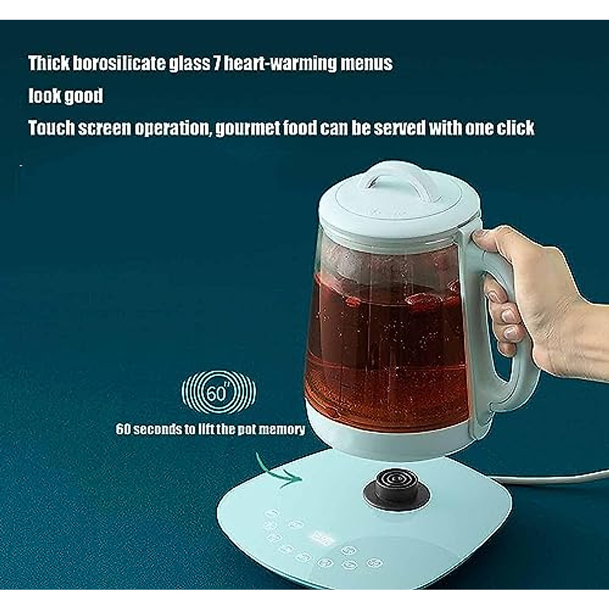 1.5L Household Electric Kettle Health Pot Automatic Thickening Glass Multi-Function Kettle Electric Boiling Teapot 12H Insulation High Borosilicate Glass A,1.5L