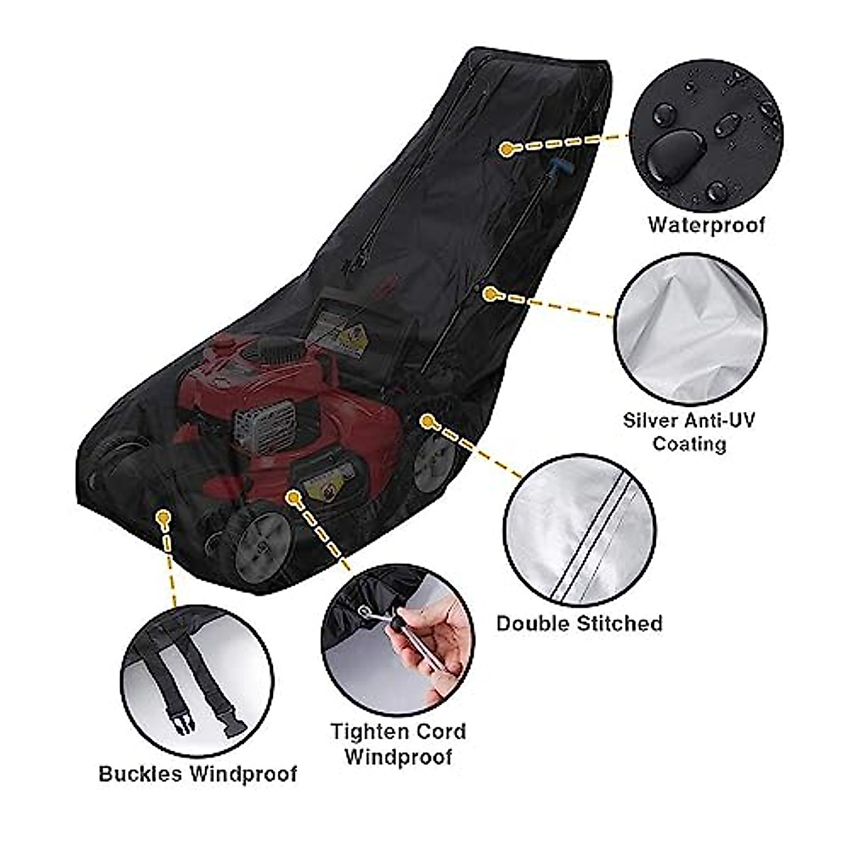 Lawn Mower Cover Outdoors Waterproof Push Lawnmower Cover Dust UV Protection Universal Oxford Covers with Drawstring Storage Bag 76" x 25" x 44"