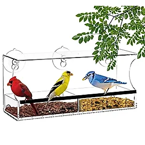 Window Bird Feeders with Strong Suction Cups, Clear Window Bird Feeder for Outside - Transparent Bird House, Balcony Glass Mount, Acrylic Cat, Kids & Elderly Viewing Clear Bird Feeder for Window Perch