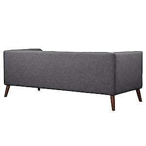 Armen Living Hudson Sofa in Dark Grey Linen and Walnut Wood Finish