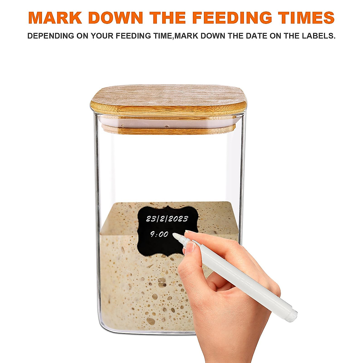 Uprony Sourdough Starter Jar Kit 38 Oz Wide Mouth Sourdough Container with Blackboard Stickers, Marker Pen, Silicone Scraper for Bread Baking Sour Dough Jar