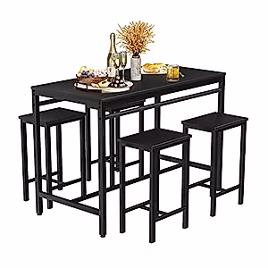 MIERES 4, Counter Height Table & Stools, Bar Chairs, Kitchen Dining Table Set for Breakfast Nook, Small Space Living Room, Black