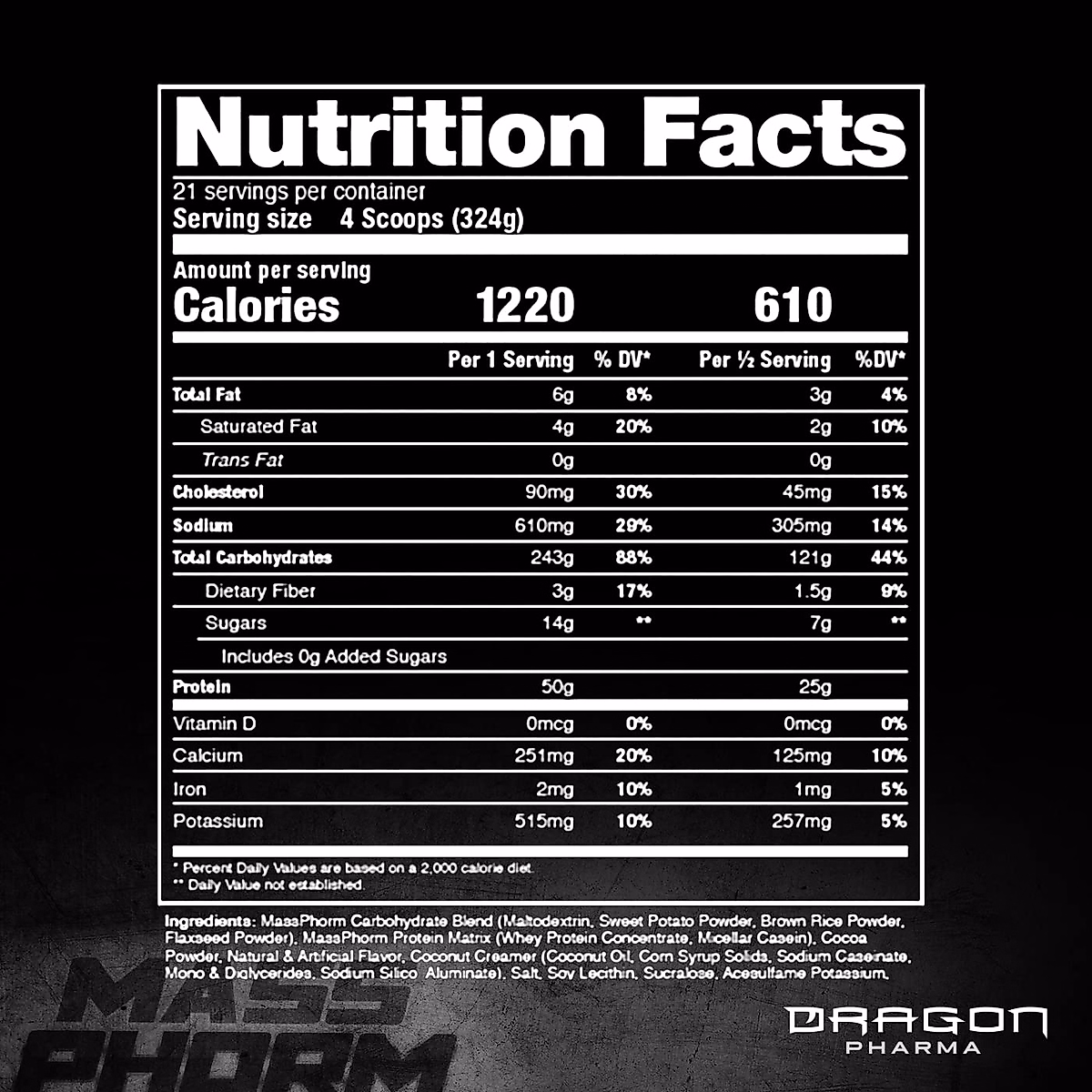 DRAGON PHARMA Mass Phorm, Ultimate Mass Gain Catalyst, 50g Protein Matrix, 200g of Complex Carbohydrates, Over 1,000 Calories Per Serving (20 Servings, Vanilla Milkshake)