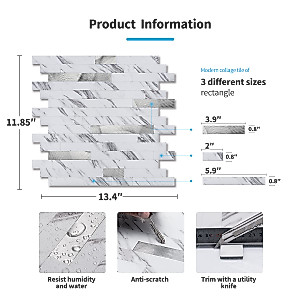Art3d 10-Sheet Peel and Stick Backsplash Tile for Kitchen Bathroom Fireplace Laundry Room in White Marble Tone