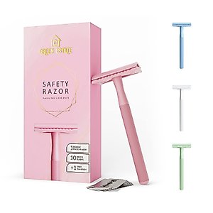 Double Edge Safety Razor for Women, Safety Razor with 10 Blades, Women Razor, Fits All Double Edge Razor Blades, Plastic Free (Pink)