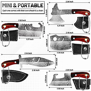 MGZTTHW 5pcs Tiny Knife Keychain, Mini Pocket Knives Chef, Cute Portable Tiny Pocket knife Pendant with Sheath Package Opener Outdoor Camping Box Cutter Tiny Things for Gifts for Christmas