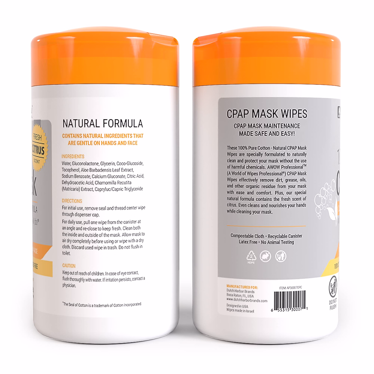 AWOW Scented CPAP Wipes CPAP Mask Cleaner for Daily CPAP/BiPAP Mask Maintenance, 100% Cotton Safe on CPAP Masks, Mildly Scented Citrus Fragrance 62 ct CPAP Mask Wipes (3pk, 186 CPAP Cleaning Wipes)