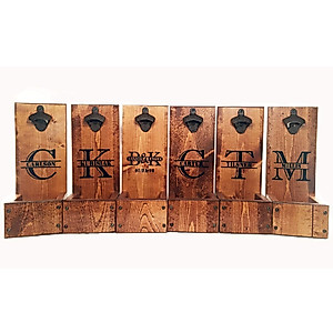 Bottle Opener with Dropbox Cap Catcher - Wall Mount or Freestanding - Laser Engraved - Personalized Christmas Gift idea for men Rustic Wood Groomsmen Gift Sets, Wedding and Anniversary Presents